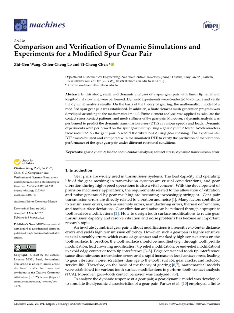 Comparison and Verification of Dynamic Simulations and Experiments For A Modified Spur Gear Pair ...