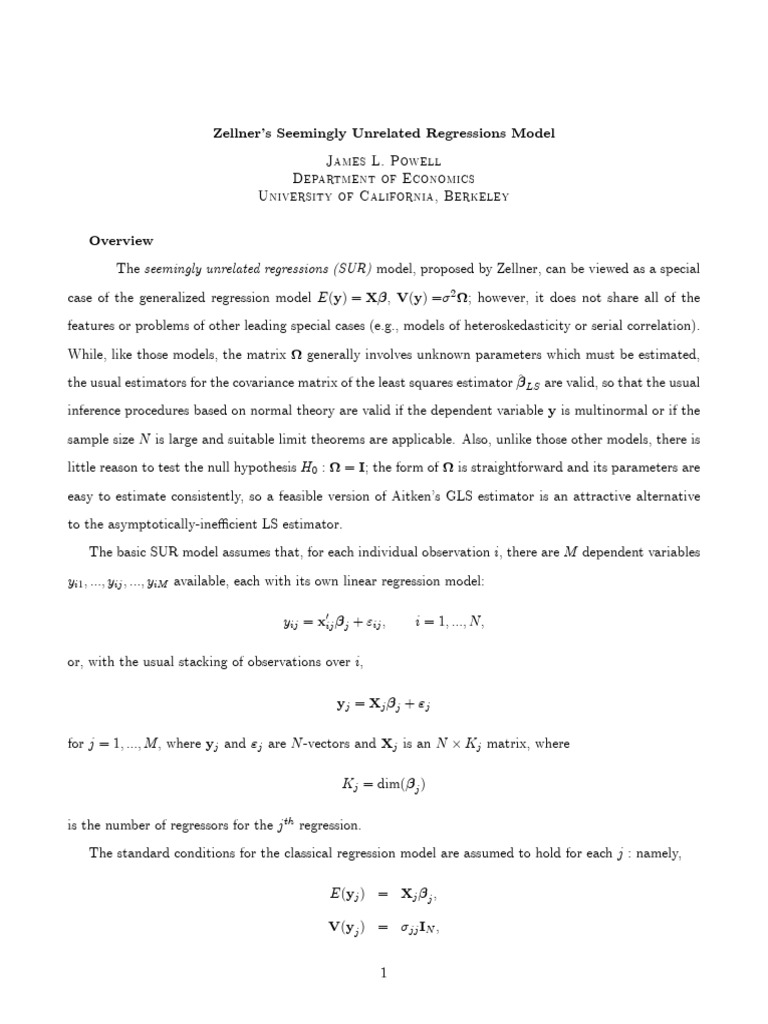 Zellner's Seemingly Unrelated Regressions Model | PDF | Regression Analysis | Ordinary Least Squares