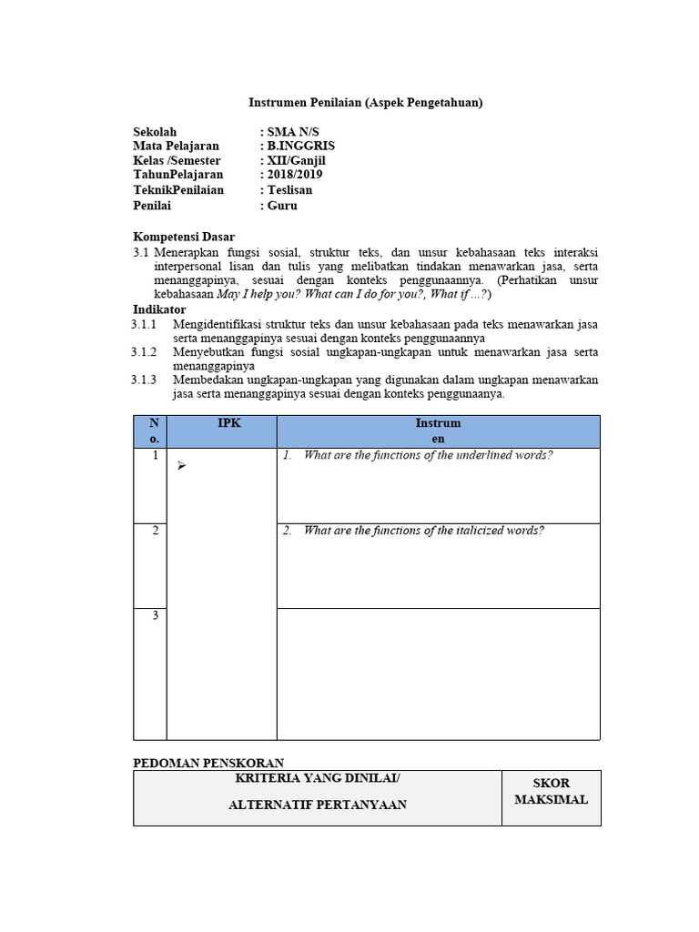 Instrumen Penilaian Tes Lisan | PDF
