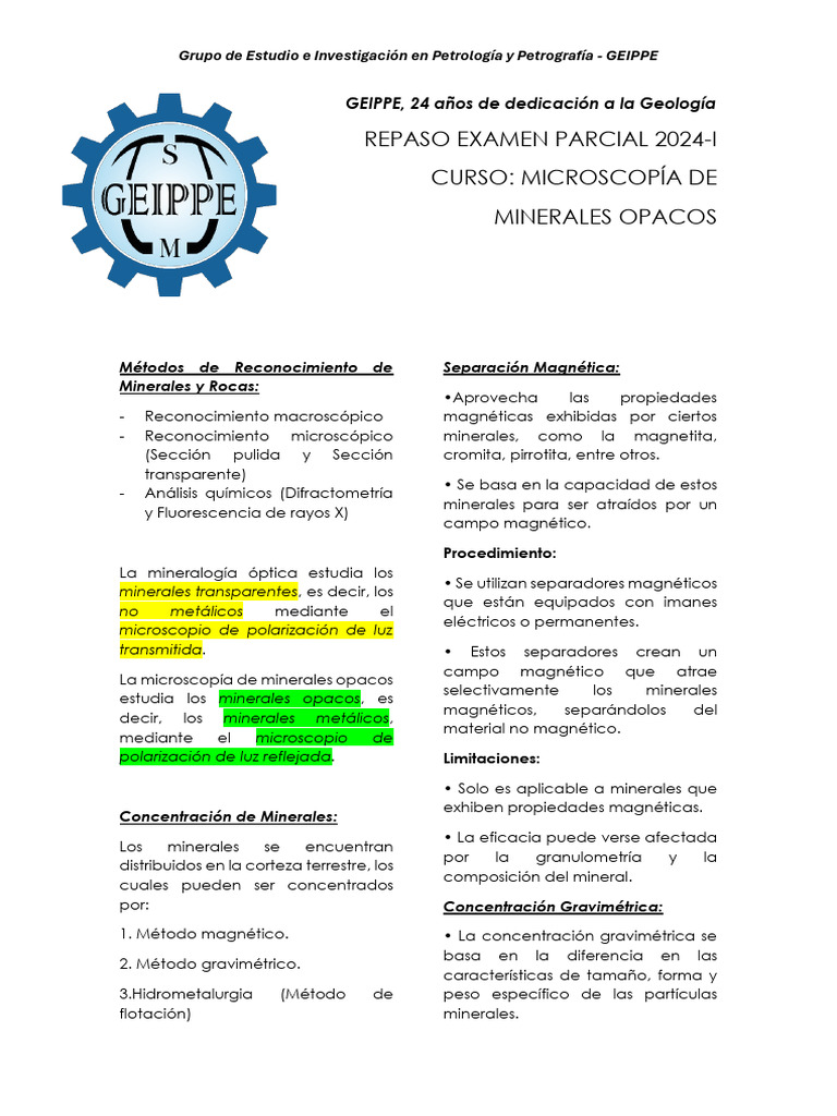 Geippe Resumen Microscopía de Opacos | PDF | Minerales | Magnetismo