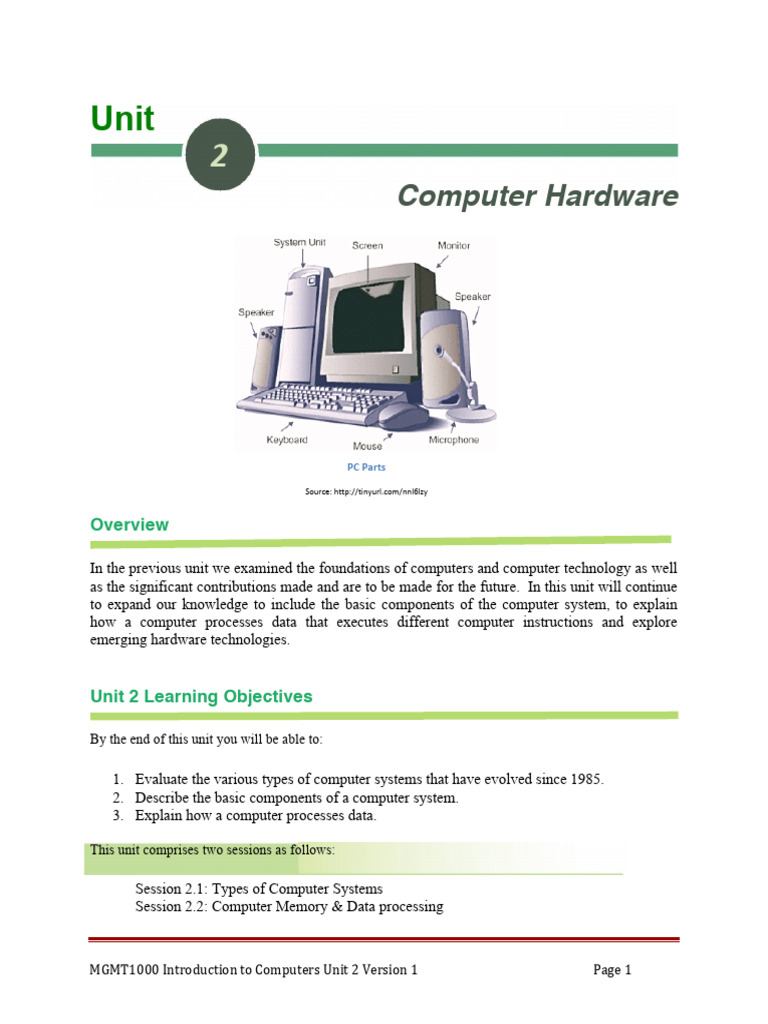 Unit 2 - Computer Hardware (General & Processing Hardware) | PDF | Computer Data Storage ...