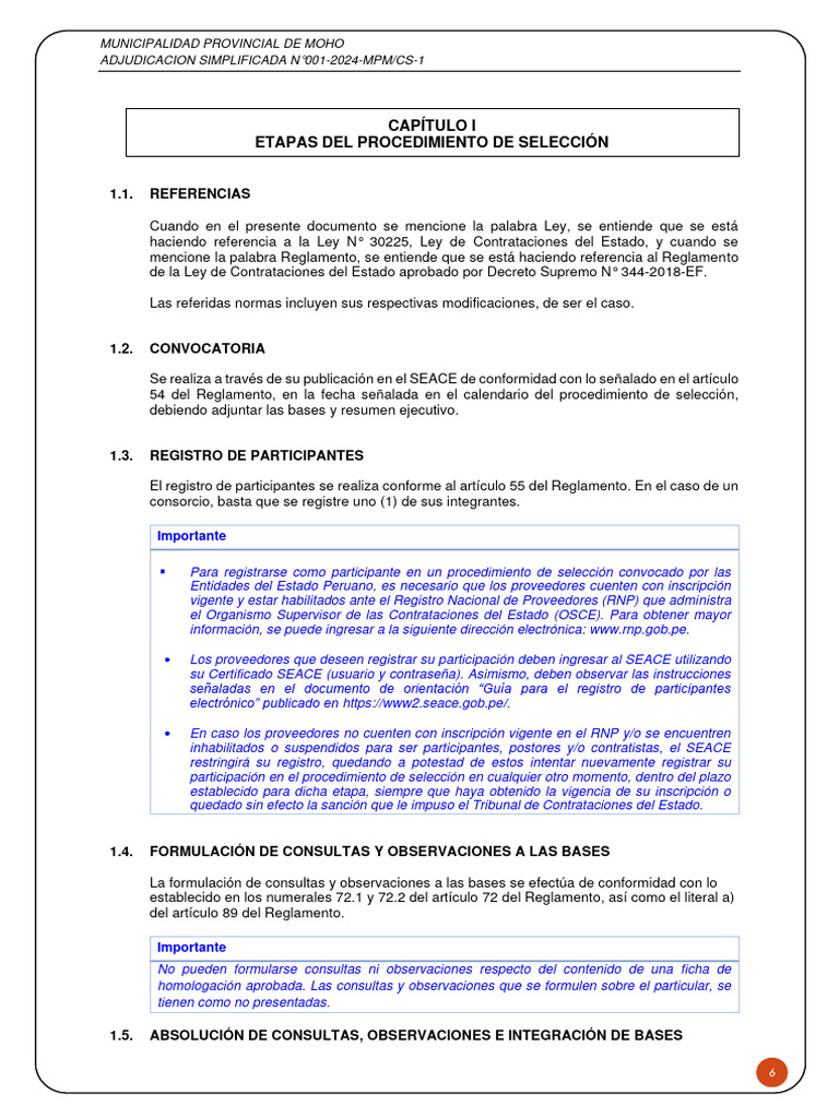 Capítulo I Etapas Del Procedimiento de Selección: 1.1. Referencias ...