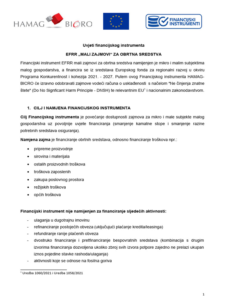 Program EFRR MALI ZAJMOVI ZA OBS - Cistopis - 15032024 | PDF