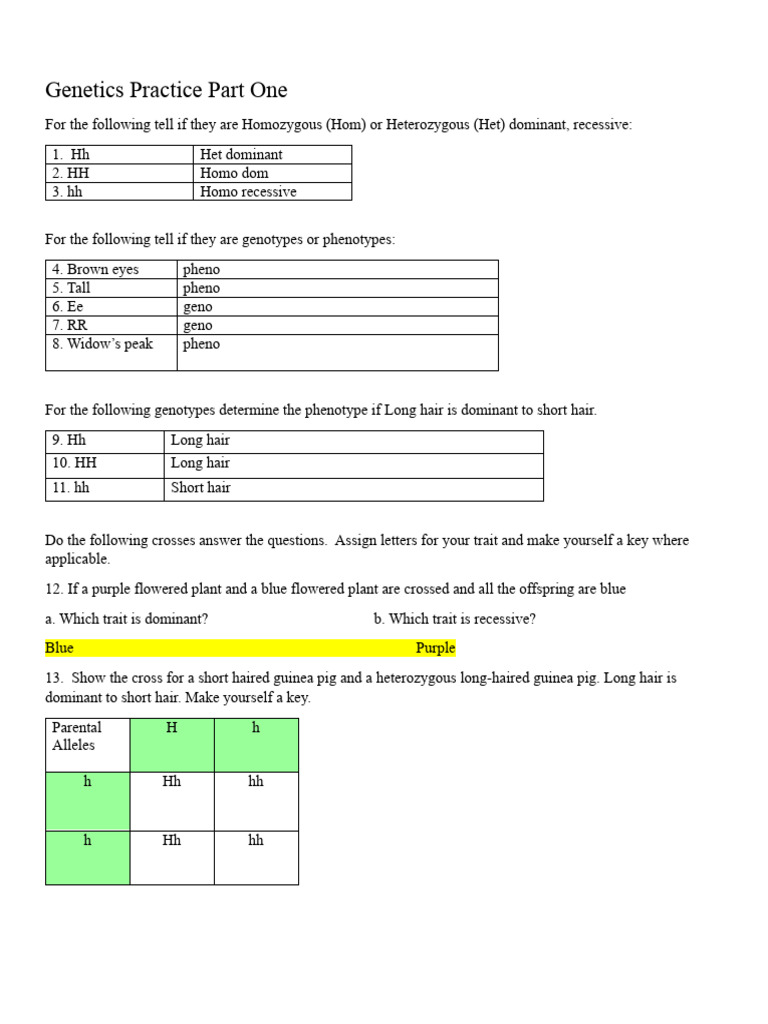Genetics Practice PT 1 2023 | PDF | Dominance (Genetics) | Genotype