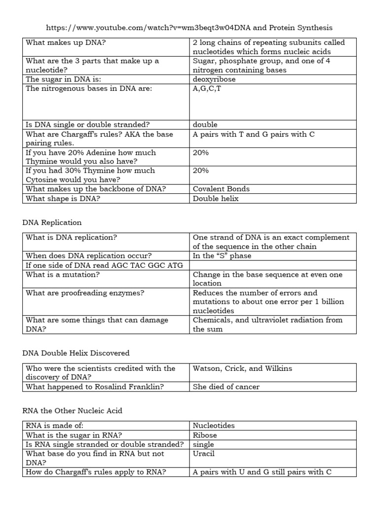 Protein_Synthesis_chart_notes | Download Free PDF | Dna | Translation ...