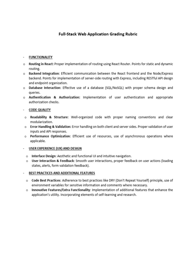 Full Stack Grading Rubric | PDF