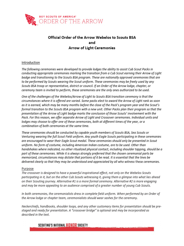 OA Cub Crossover Arrow of Light Ceremony 2021 | PDF | Boy Scouts Of ...