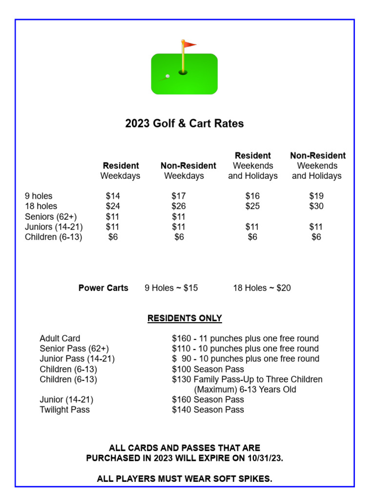 2023 Golf Rates for Residents & Non-Residents | PDF