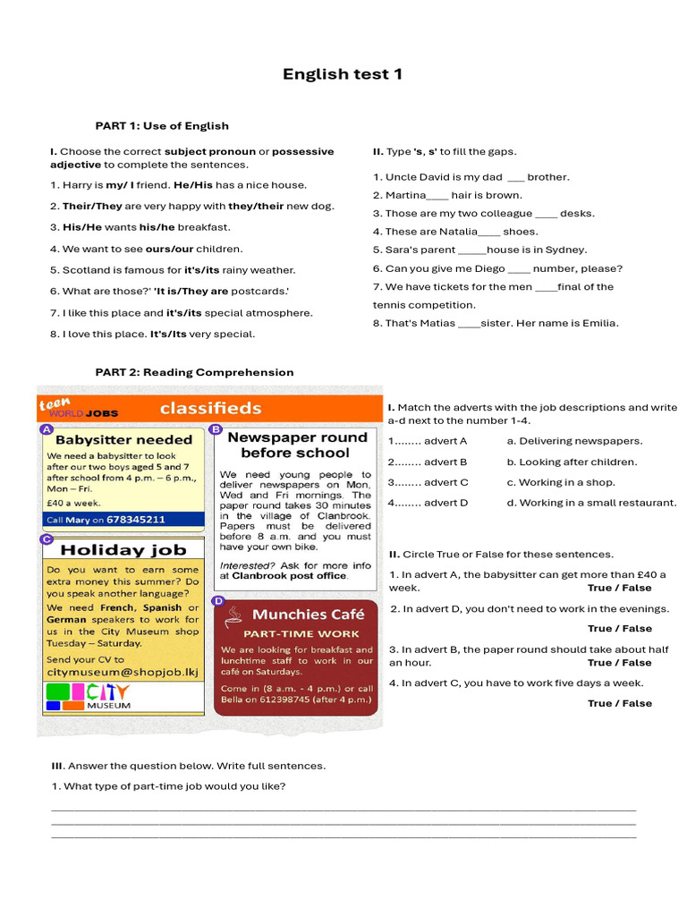 English Test 1 | PDF | Language Mechanics | Linguistic Typology