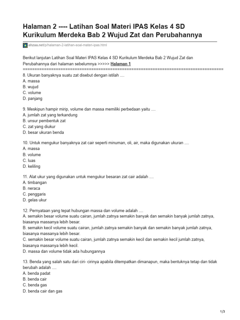 Halaman 2 - Latihan Soal Materi IPAS Kelas 4 SD Kurikulum Merdeka Bab 2 Wujud Zat Dan ...
