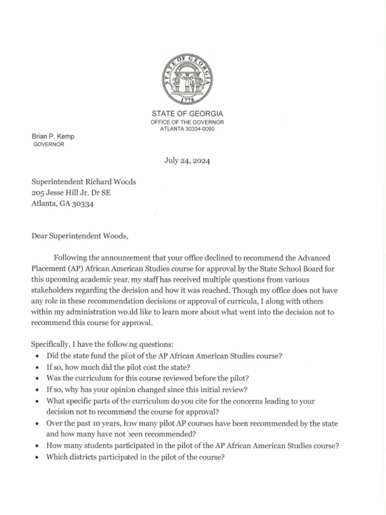 Letter To Superintendent Woods From Democratic Senators | PDF