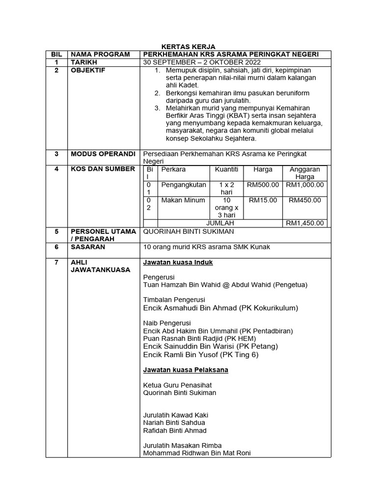 Kertas Kerja Krs Format Baru | PDF