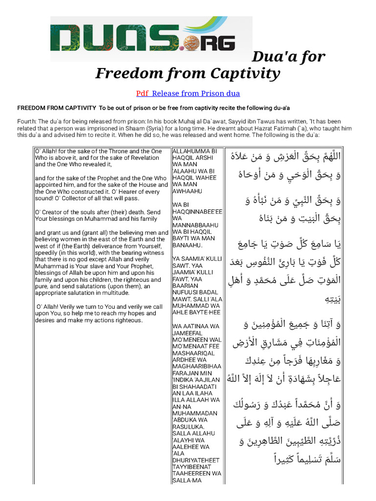 Dua For Freedom From Captivity | PDF | Religious Belief And Doctrine ...