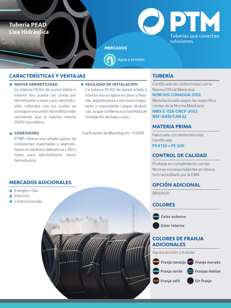 Tuberia PEAD Lisa Hidraulica | PDF | Tubería (transporte de fluidos) | Ingeniería de Procesos
