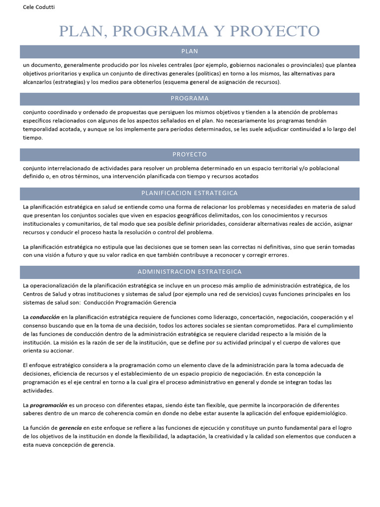 Plan, Programa y Proyecto | PDF | Planificación | Planificación estratégica