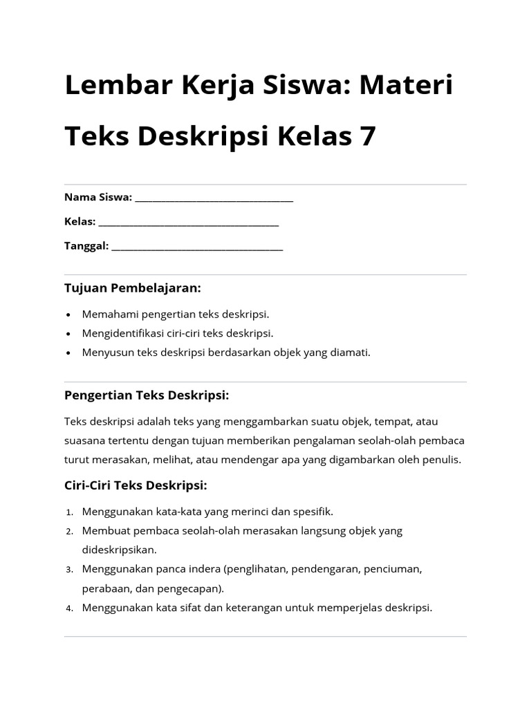 LKPD Teks Deskripsi | PDF | Karier & Perkembangan