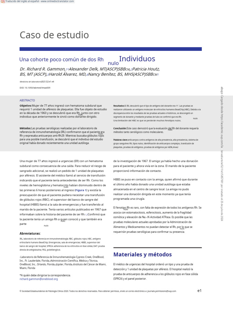 Caso de estudio sobre fenotipo Rh nulo | PDF | Transfusión de sangre ...