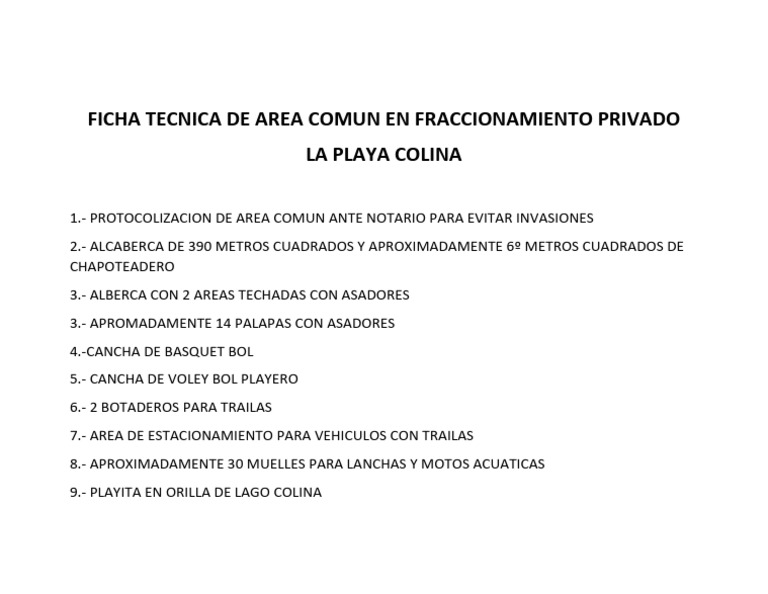 Ficha Tecnica de Area Comun La Playa | PDF