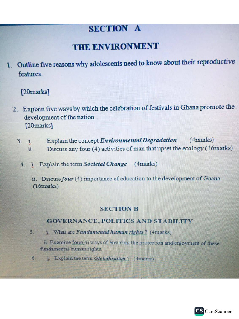 Social Studies Examinable Questions for Wassce 2024 | PDF