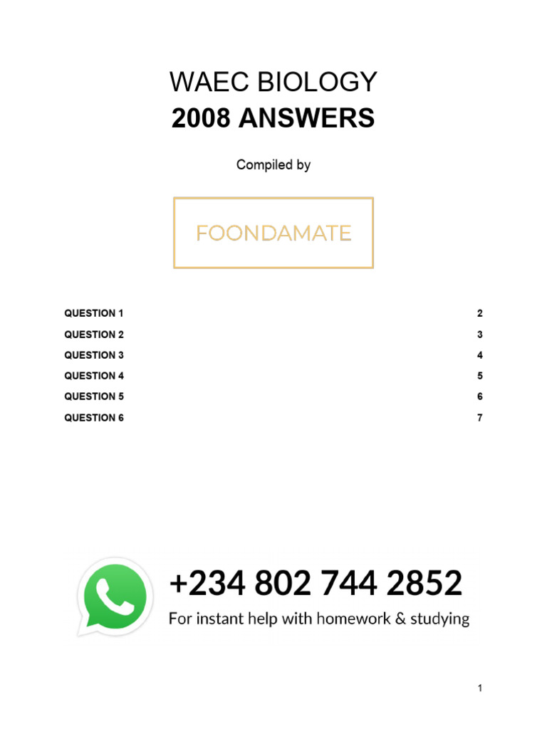 WAEC Biology 2008 Marking Scheme | PDF | Mitosis | Blood