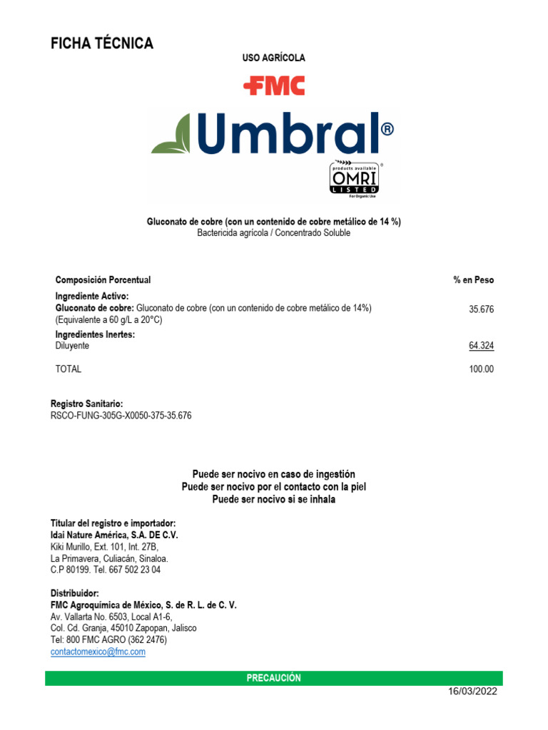 Ficha Tecnica Umbral | PDF | Residuos | Agua