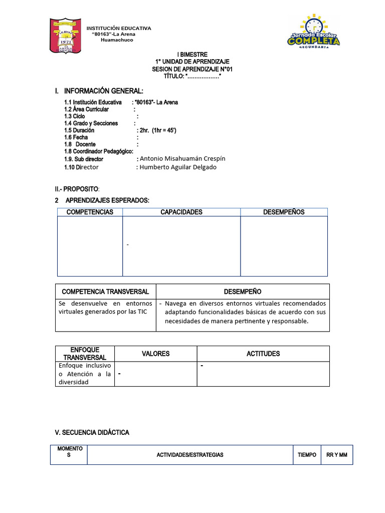 Esquema Sesión de Aprendizaje | PDF | Aprendizaje | Evaluación