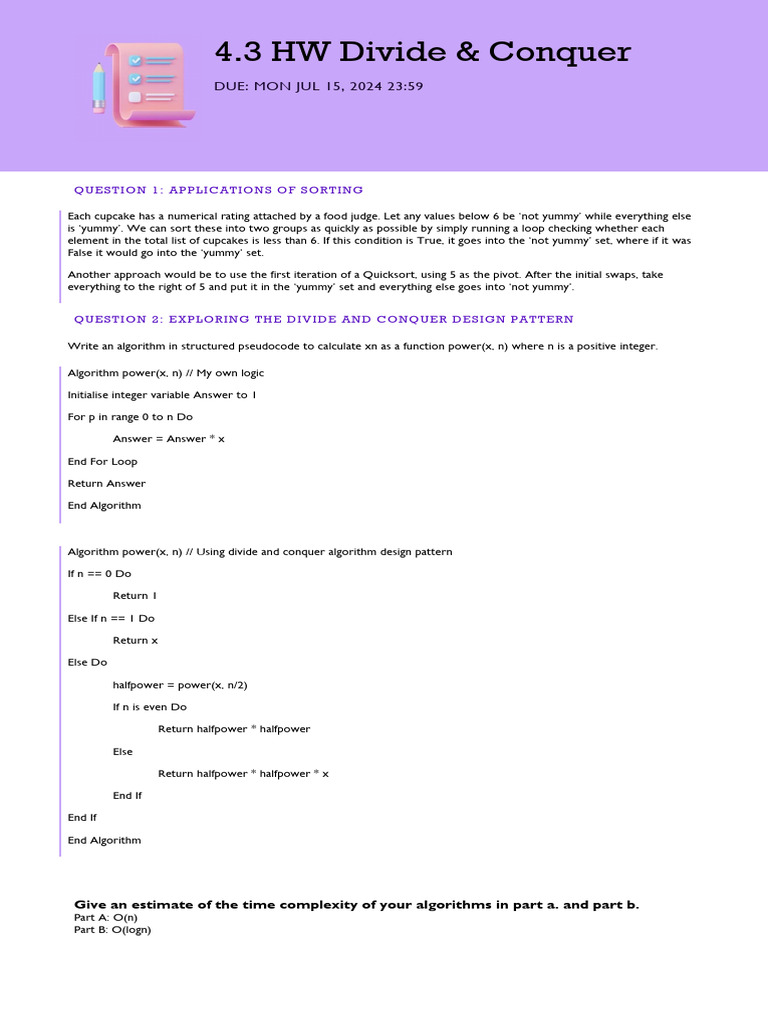 4.3 HW Divide and Conquer | PDF | Science & Mathematics