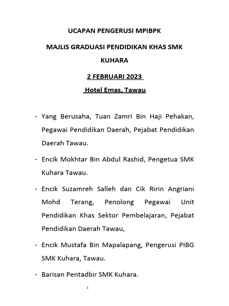 Ucapan Pengerusi Mpibpk | PDF