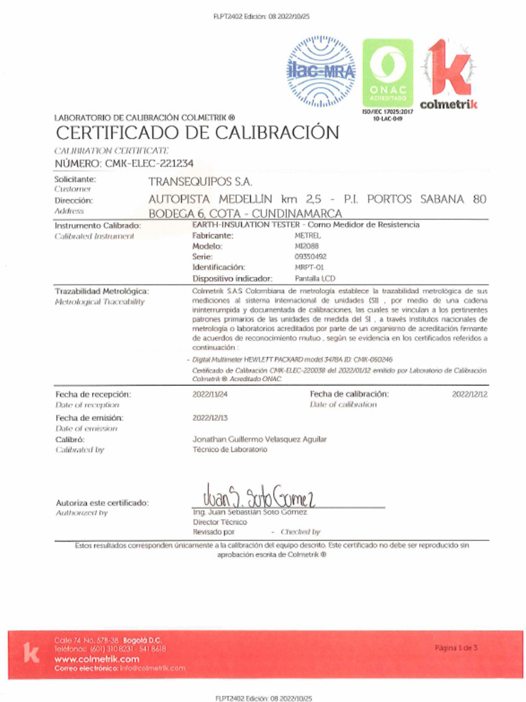 Cert Calib 12 Dic 2022 - MRPT-01 | PDF