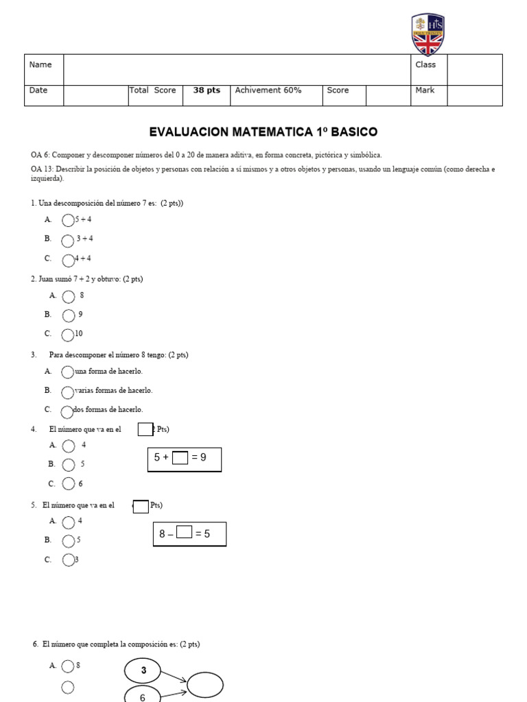 Eval Mat 1º 24 07 | PDF | Matemáticas
