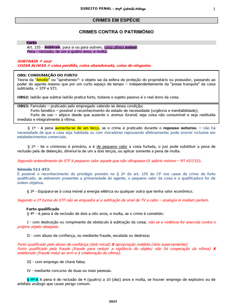 Crimes Contra o Patrimônio: Furto e Roubo | PDF | Extorsão | Roubo
