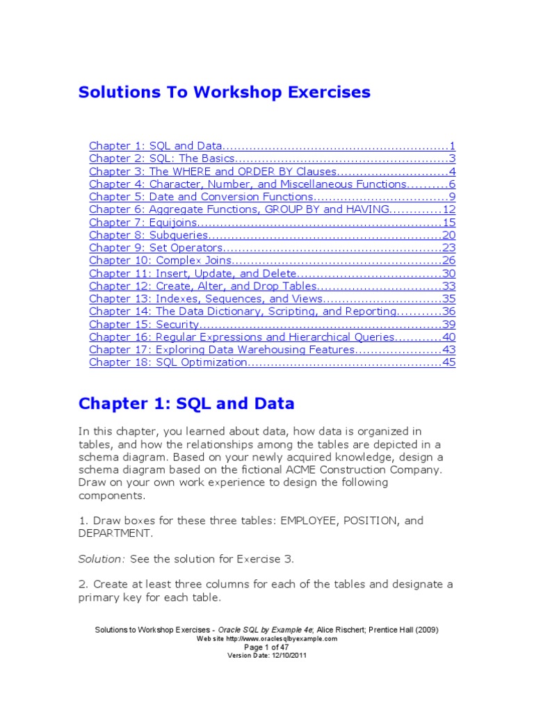Workshop Solutions | PDF | Sql | Database Index