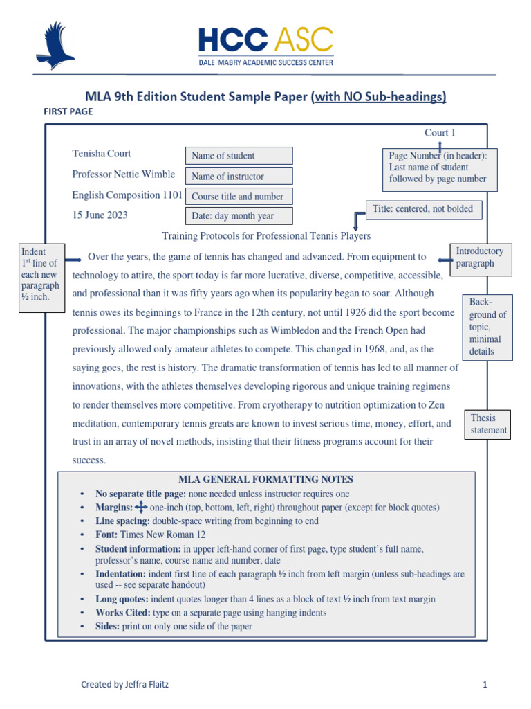 MLA 9th Edition Student Sample Paper With NO SUBHEADINGS | PDF ...