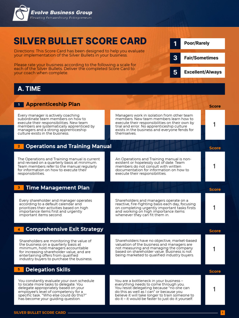 Silver Bullet Scorecard | PDF | Incentive | Sales