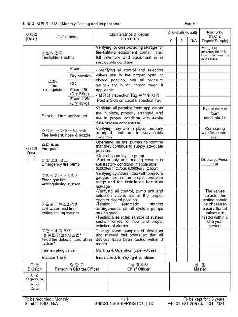 P40-01-F21-2 Fire Safety Maintenance Plan & Log - Monthly (Enf, 21.01. ...