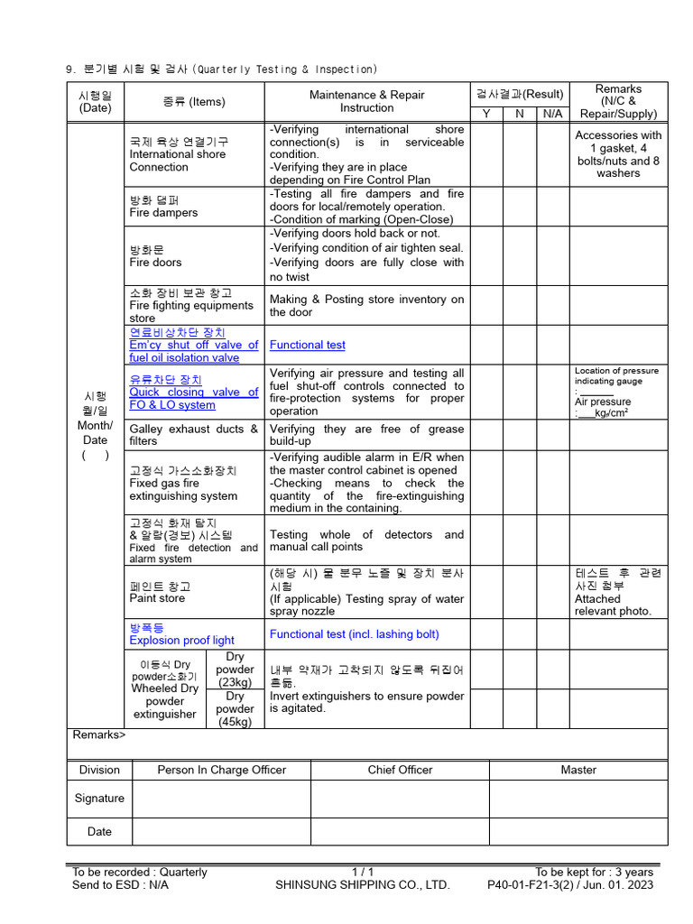 P40-01-F21-3 Fire Safety Maintenance Plan & Log - Quarterly (Rev, 2023. ...