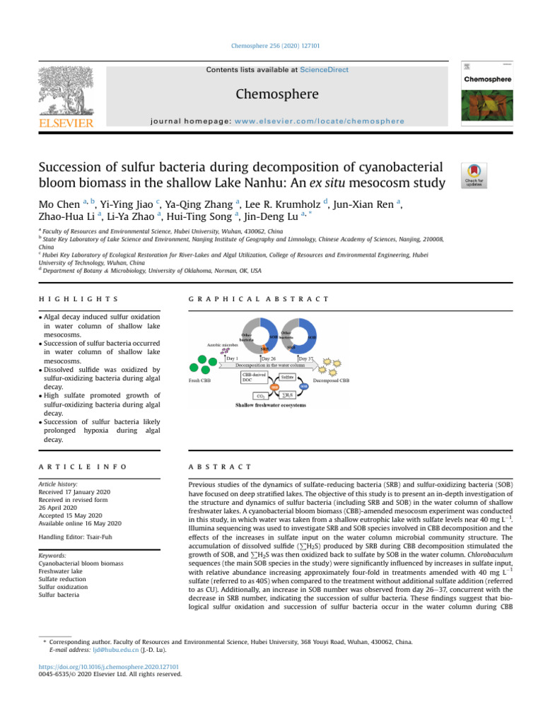 J Chemosphere 2020 127101 | PDF | Eutrophication | Sulfur