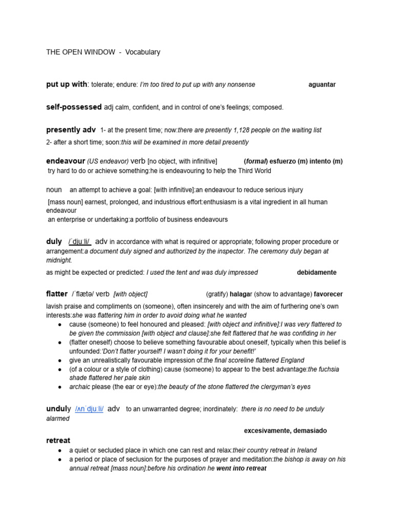 The Open Window - Vocabulary | PDF | Linguistics