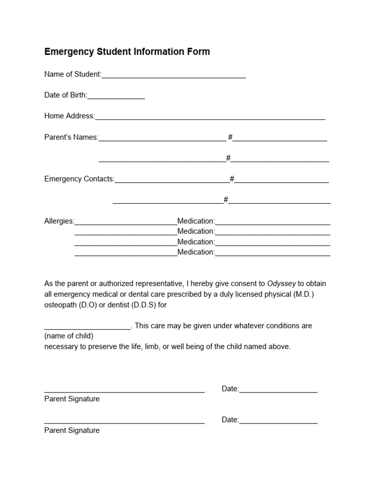 Emergency Student Info Form | PDF | Career & Growth