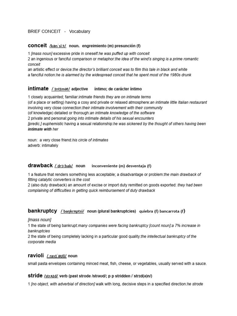 Brief Conceit - Vocabulary | PDF | Noun | Semantic Units