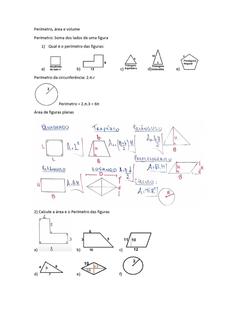Perímetro, Área e Volume-1 | PDF | Esfera | Geometria Euclidiana