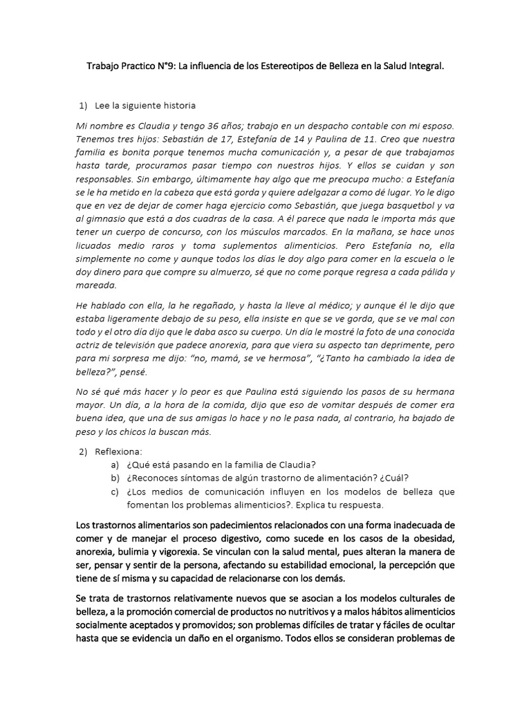 TPN°9 La Influencia de Los Estereotipos de Belleza en La Salud Integral | PDF | Desorden ...