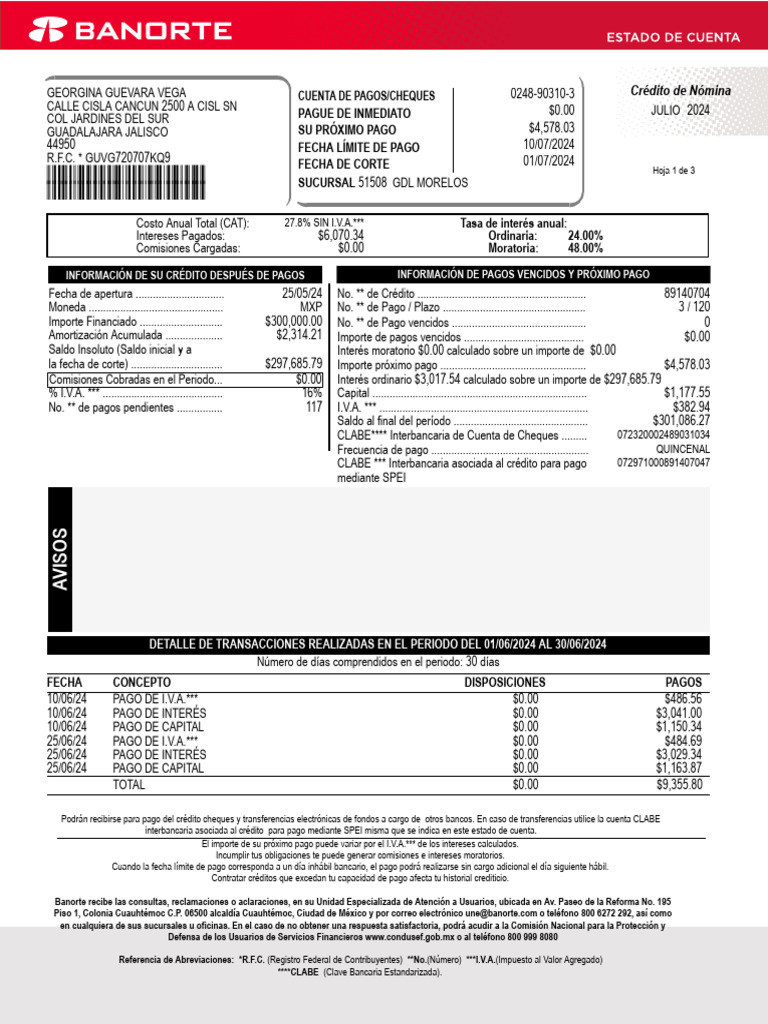 EstadoCuenta0032a84d 9e8a 4b7d A02a 7361f5d1ded5 | PDF | Bancos | Cheque