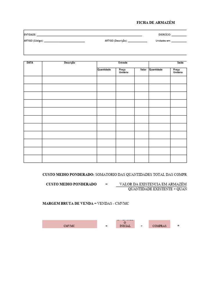 Modelo - Ficha de Armazem | PDF | Economia de negócios | Contabilidade gerencial