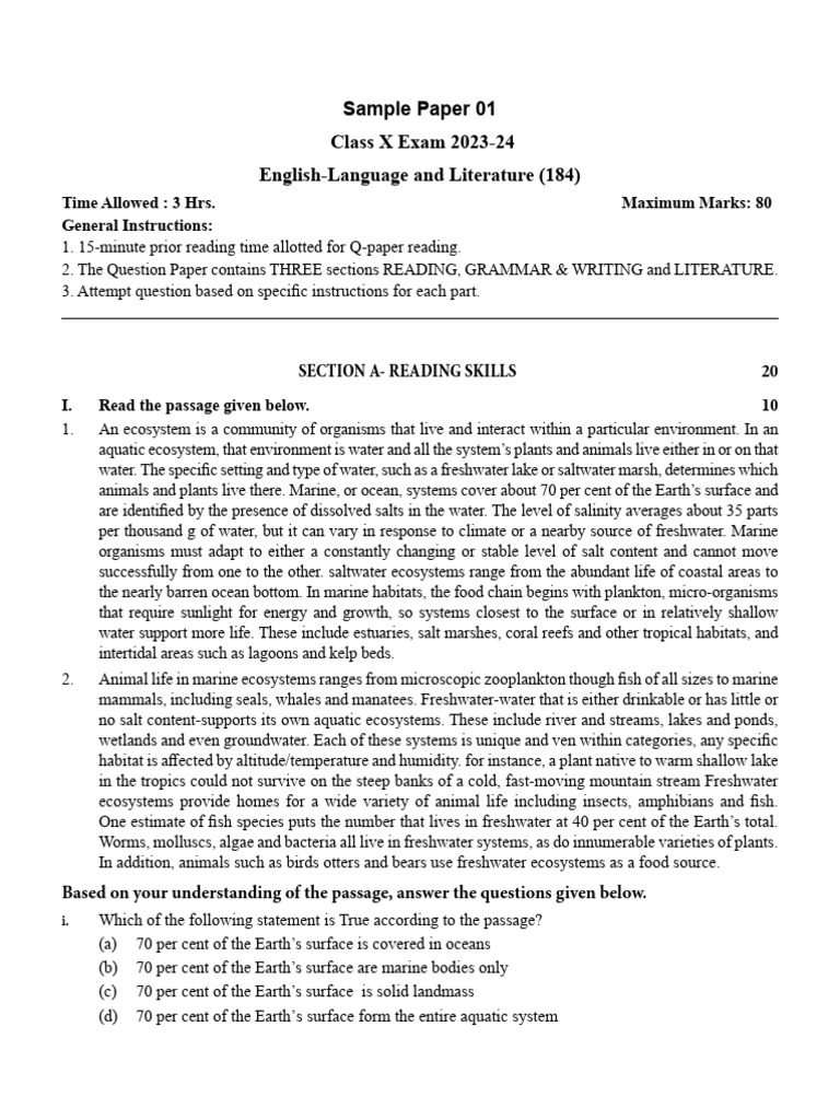 English Sample Papers | PDF | Earth Sciences | Physical Geography