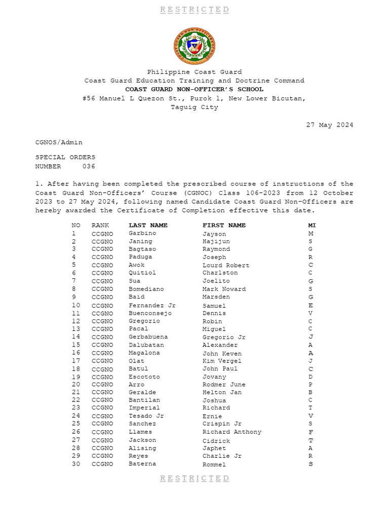 CGNOC Class 106-2023 Completion | PDF