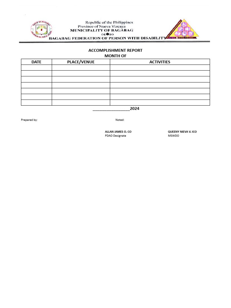 PWD Accomplishment Report 2024 | PDF