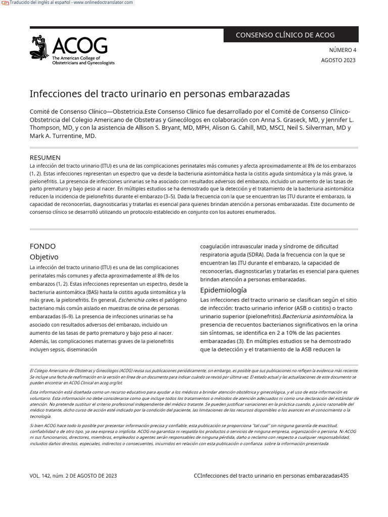 Infec Urinaria Embarazo - En.es | PDF | Infección del tracto urinario ...