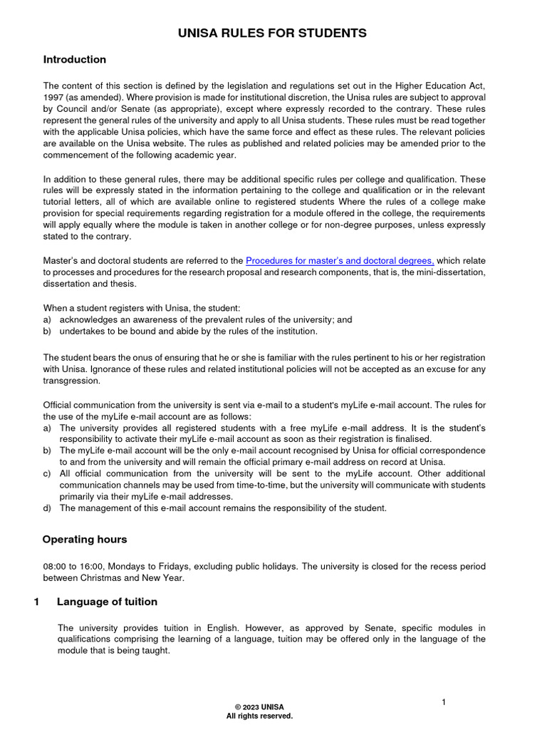 Unisa Rules Students 2024 | PDF | Academic Degree | University And ...