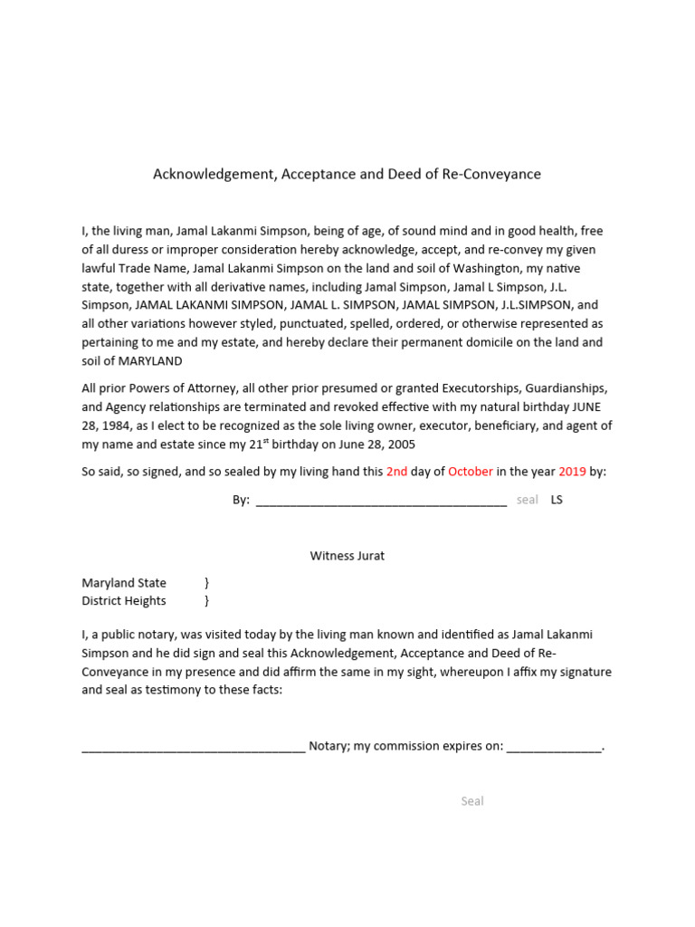 Deed of Re-Conveyance Template | PDF | Deed | Private Law